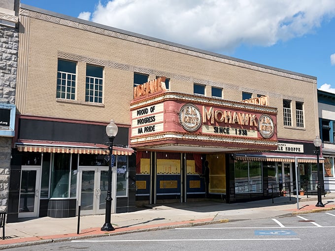 The Mohawk Theater's vintage marquee promises entertainment "since 1938," a nostalgic landmark awaiting its next act in North Adams' ongoing story.