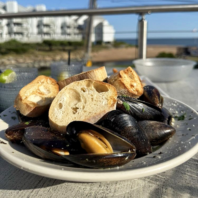 Mussels that practically sing sea shanties with every bite. The toasted bread stands ready for its supporting role in the broth-sopping finale.