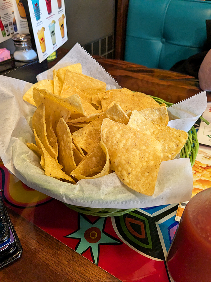 Golden, crispy tortilla chips standing at attention, ready for their salsa bath. Simple pleasures are often the most satisfying.