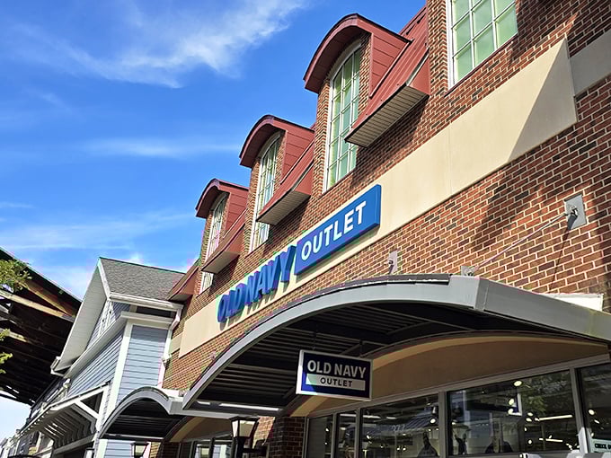 Old Navy's distinctive storefront promises the comfort of familiar basics at prices that make you wonder why you ever paid full retail.