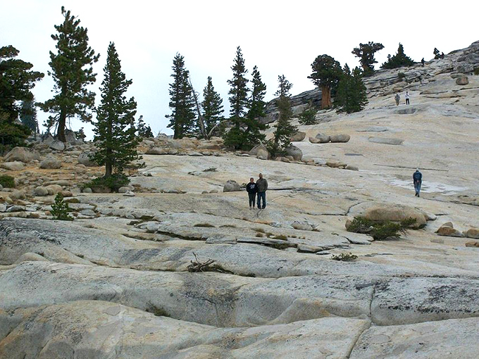 Olmsted Point&mdash;where humans become ants on nature's coffee table. These massive granite slabs make for the world's most impressive natural observation deck.