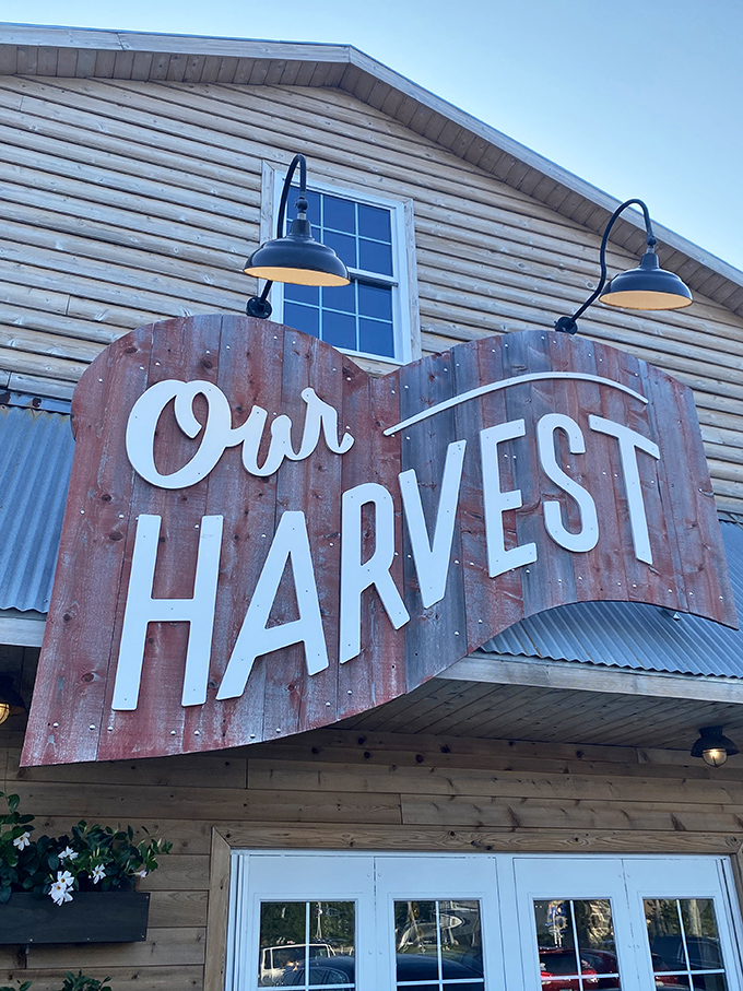 Our Harvest's rustic-chic facade promises farm-to-table delights inside. The sign alone makes you hungry for whatever they're harvesting today.