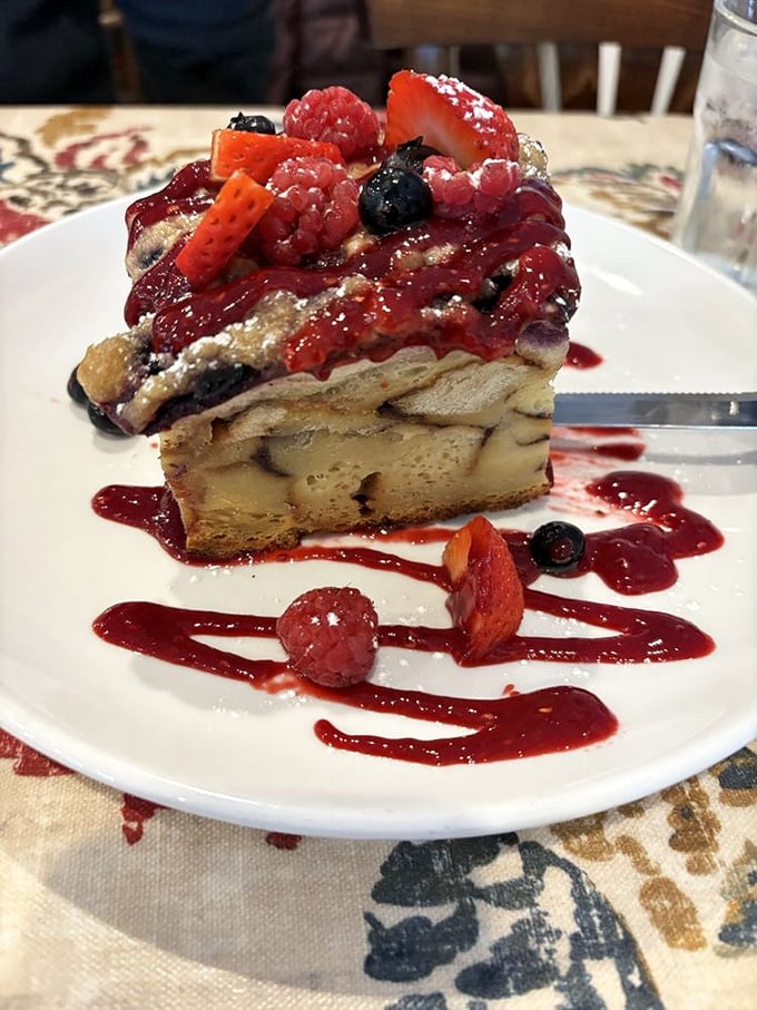 Berry-topped French toast that makes you wonder if you've accidentally wandered into a fancy patisserie instead of a Michigan diner.