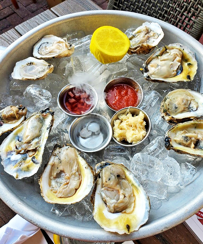 Oysters on ice&mdash;nature's perfect appetizer. These briny treasures with their colorful accompaniments are like little cups of the ocean, just waiting to slide down your throat.