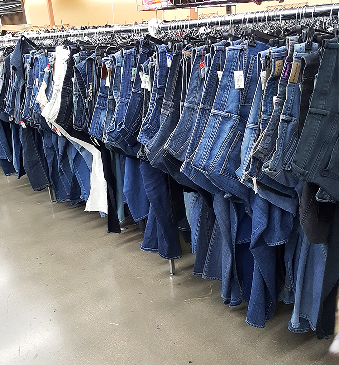 The denim district &ndash; where jeans of every era hang like a timeline of American fashion history.