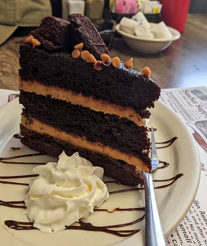 Chocolate cake layered with peanut butter frosting&mdash;proof that sometimes the most straightforward path to happiness is paved with sugar and nostalgia.