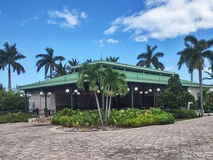 The charming pavilion offers a peaceful contrast to the epic battle raging in bronze just steps away.