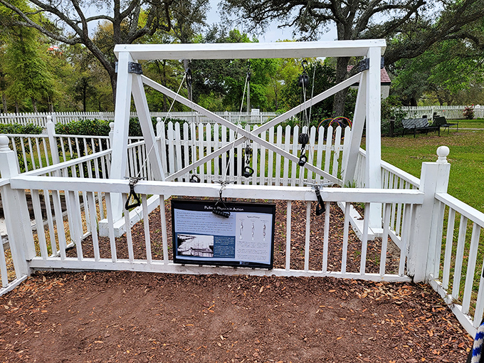 This quaint white gate display is the maritime version of "you must be this tall to ride"&mdash;except it's teaching nautical history instead.