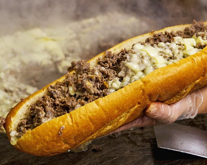 Behold the cheesesteak in its natural glory &ndash; tender meat, melted cheese, and bread that somehow remains sturdy despite the delicious onslaught.