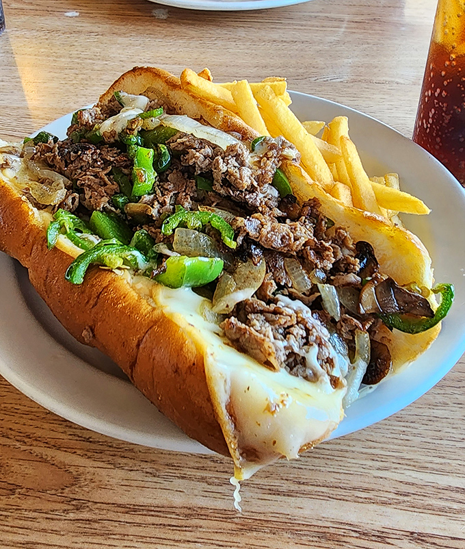 The Philly cheesesteak that would make Philadelphians nod in respect&mdash;tender ribeye, peppers, and onions nestled in melted cheese.