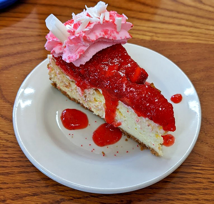 Strawberry cheesecake that strikes the perfect balance between "I should save room" and "I'll have another slice, consequences be damned."