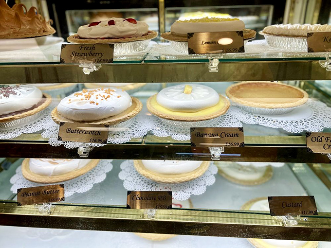 These cream pies stand at attention like beauty pageant contestants, each one vying for the title of "Most Likely to Ruin Your Diet."