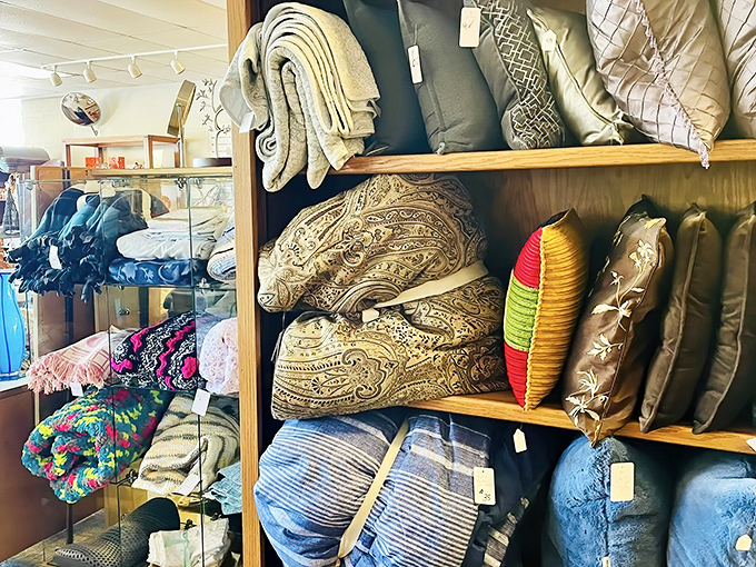 The pillow section: a textile rainbow where you can refresh your living room for less than the cost of a fancy coffee. Pattern mixing at its finest! 