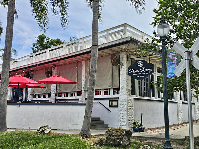 Pisces Rising offers waterfront dining where the palm trees frame your meal and the lake views are as refreshing as the seafood on your plate.