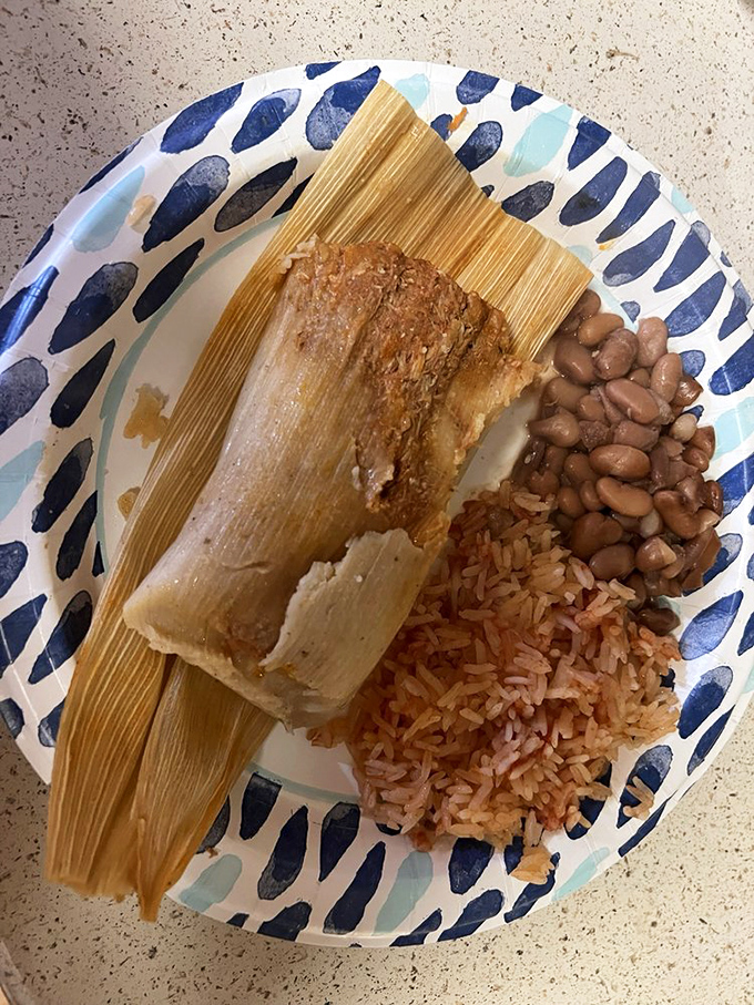 The perfect plate doesn't exi&mdash; Oh wait, here it is! A tamale with rice and beans is the comfort food trifecta that makes everything right with the world.