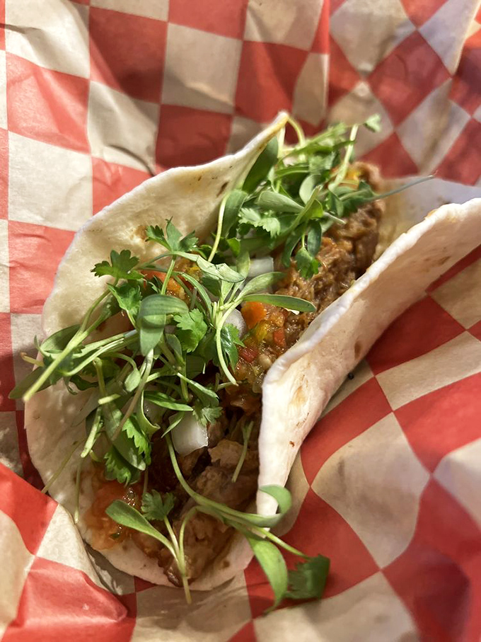 Not your average taco Tuesday contender &ndash; this pulled pork taco with fresh cilantro is what happens when Colorado meets Texas and they become best friends.