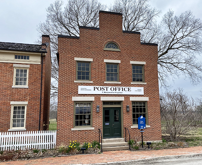 This restored Post Office reminds us of when "going viral" meant actually catching something. Spring flowers peek through, nature's way of saying "I was here first."