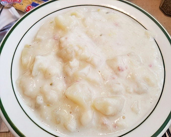 Potato soup that looks like it's giving a warm, creamy hug to the bowl. Comfort food that whispers, "Everything's going to be okay."