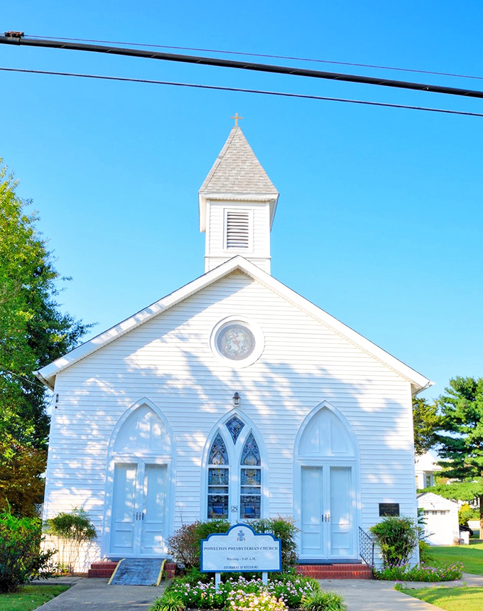 Pristine white clapboard and a steeple reaching skyward. Powelton Presbyterian has been guiding souls and collecting gossip since the Victorian era.