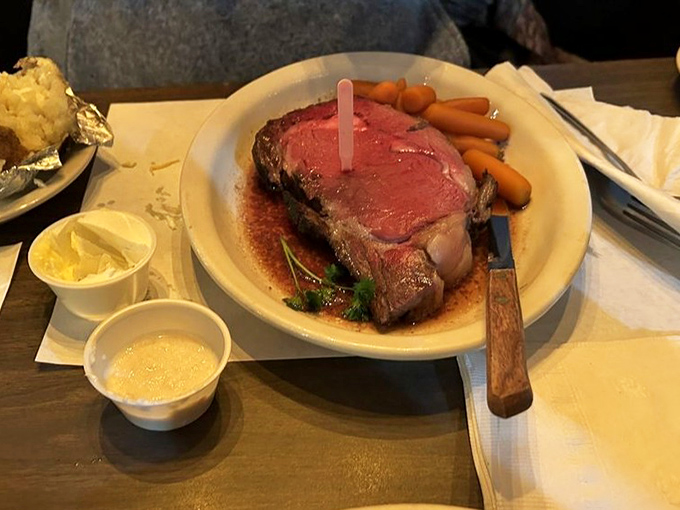 Prime rib so perfectly pink it could make a vegetarian weep. The au jus isn't just a sauce&mdash;it's liquid gold that deserves respect and maybe a moment of silence.