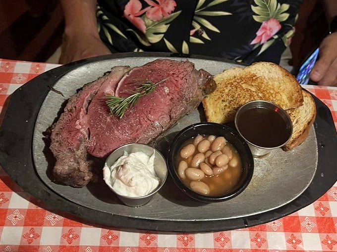 Prime rib so perfectly pink it could make a vegetarian weep, served with the kind of sides that remind you why comfort food never goes out of style.