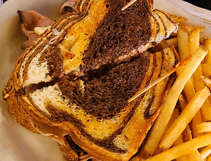The marble rye might be from New York, but this hearty sandwich with golden fries is pure Michigan comfort on a plate.