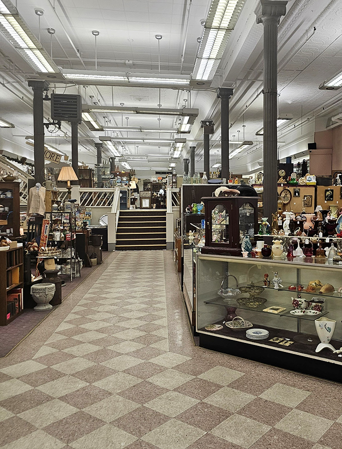 The checkerboard floor leads you through a wonderland of carefully curated collections. Like a department store from another dimension!