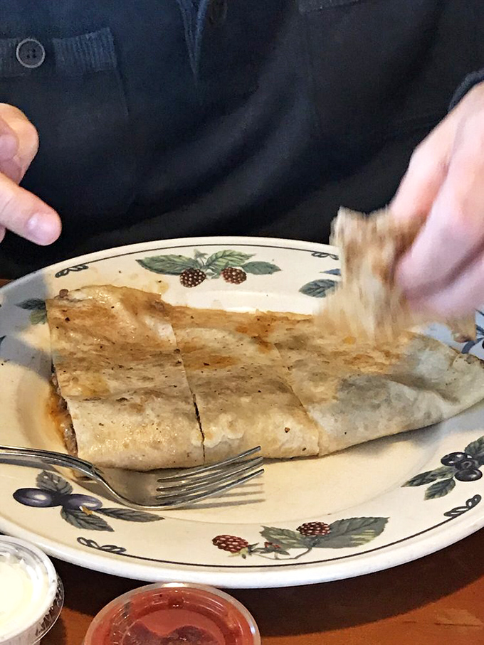 Someone's hand lifting a perfectly grilled quesadilla&mdash;proof that simple pleasures are often the most satisfying. The cheese pull alone deserves a standing ovation.