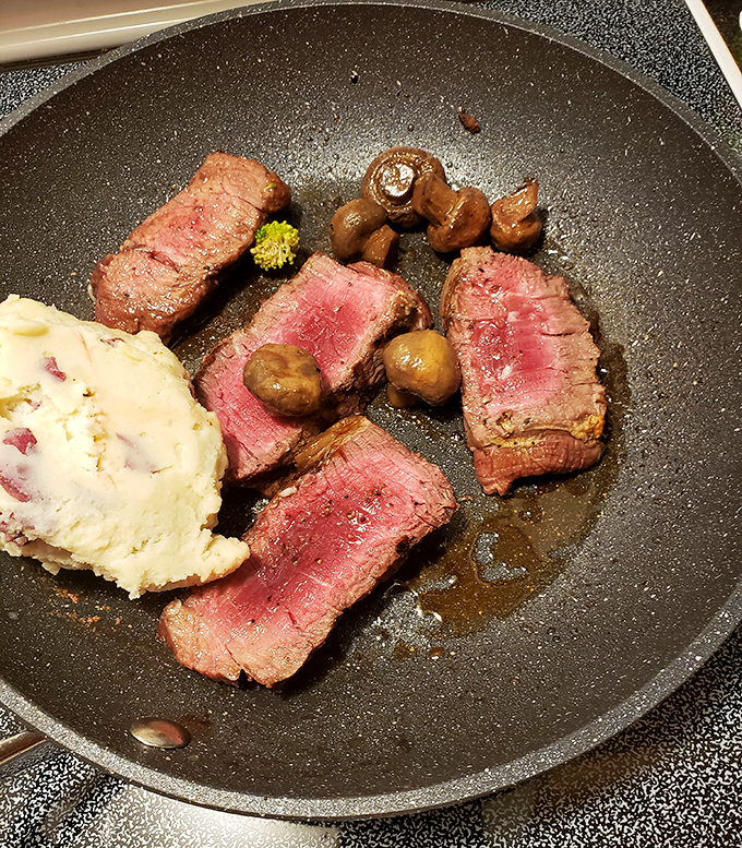 Tender slices of roast beef with mushrooms and mashed potatoes&mdash;comfort food that gives you permission to unbutton your pants.