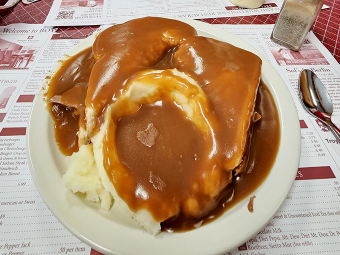 Roast beef and mashed potatoes swimming in gravy deep enough to require a lifeguard. This isn't a meal&mdash;it's a hug on a plate.
