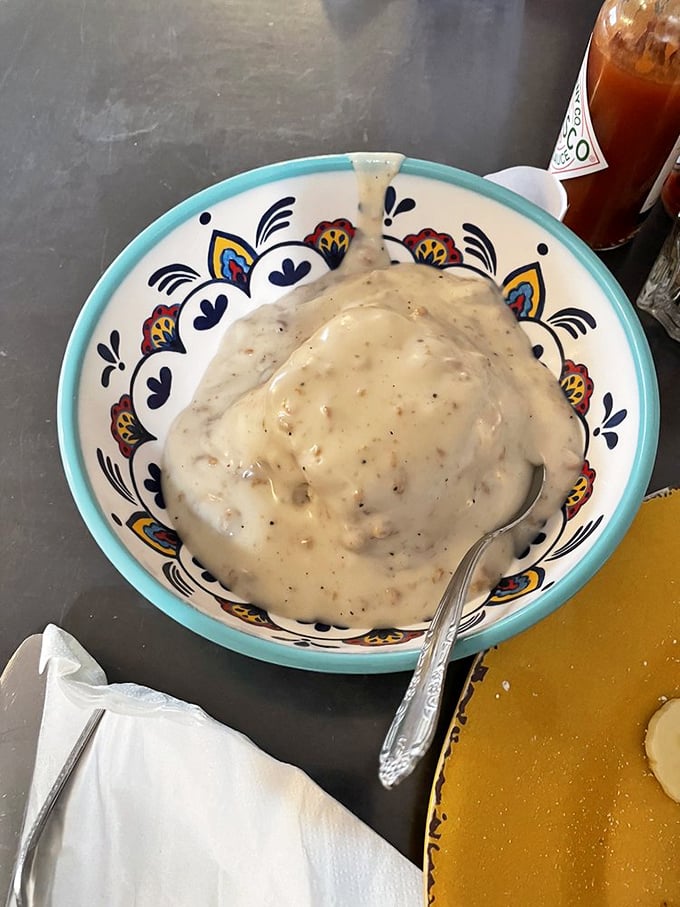 Sausage gravy so creamy it should have its own Instagram account, served in a bowl that's practically begging for biscuits.