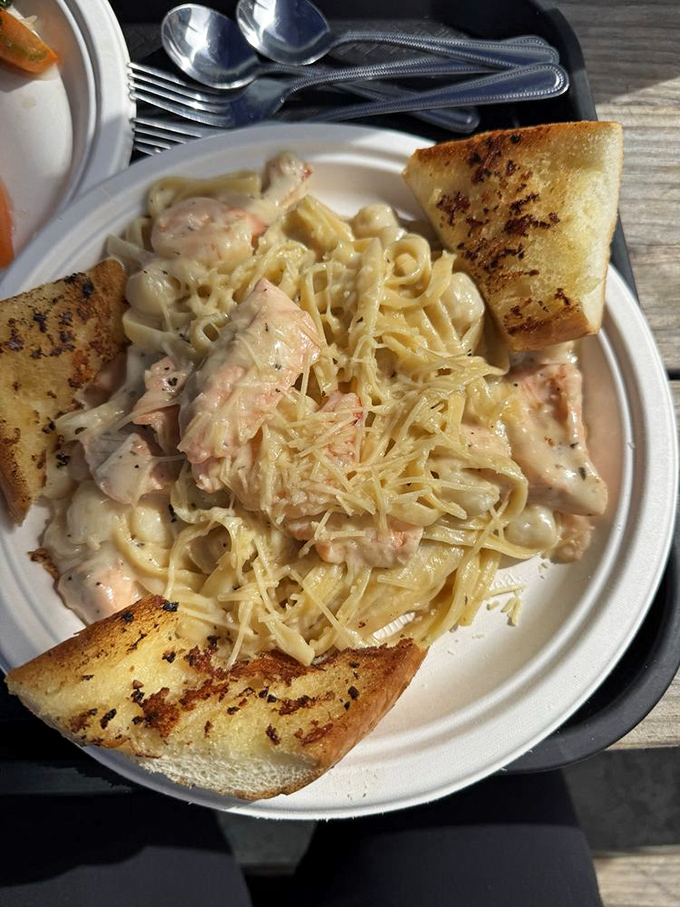 Seafood pasta that makes you question why anyone bothers with meat sauce. Those chunks of fish aren't hiding&mdash;they're showing off.