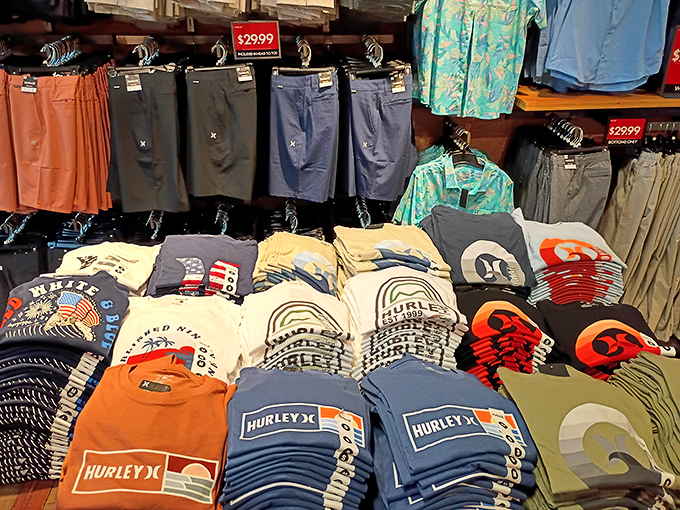The shirt department: where "I have nothing to wear" meets its match. Hurley's colorful array makes Florida vacation vibes available year-round.