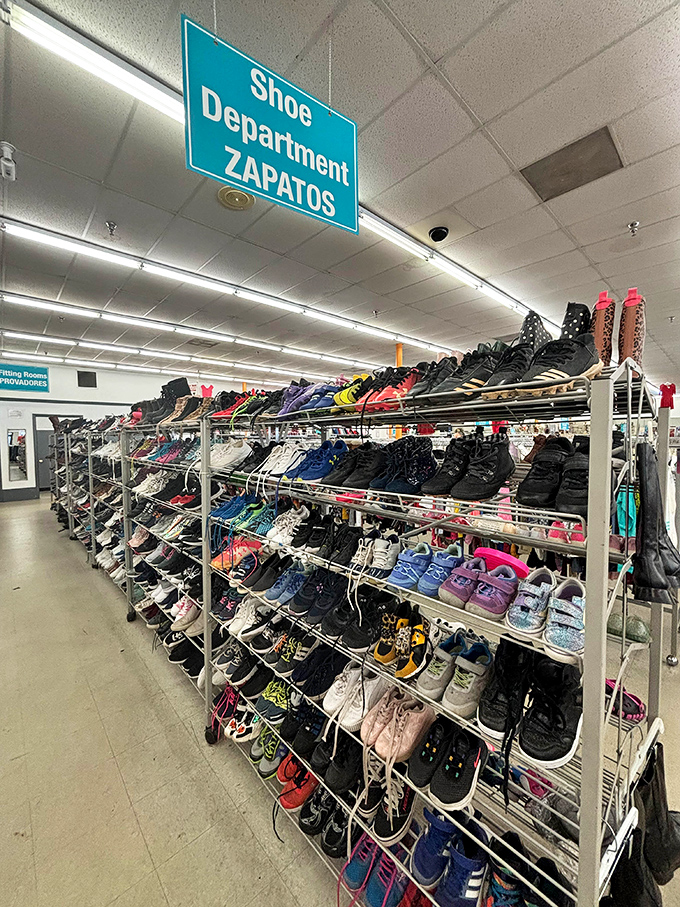 Footwear fantasies come true in the shoe section, where barely-worn designer finds hide among practical everyday options.