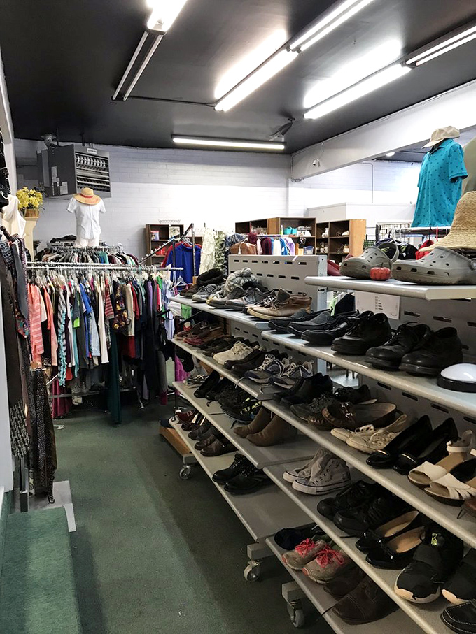 The shoe section: where footwear fantasies come true without the department store sticker shock. From practical to whimsical, every style finds representation.