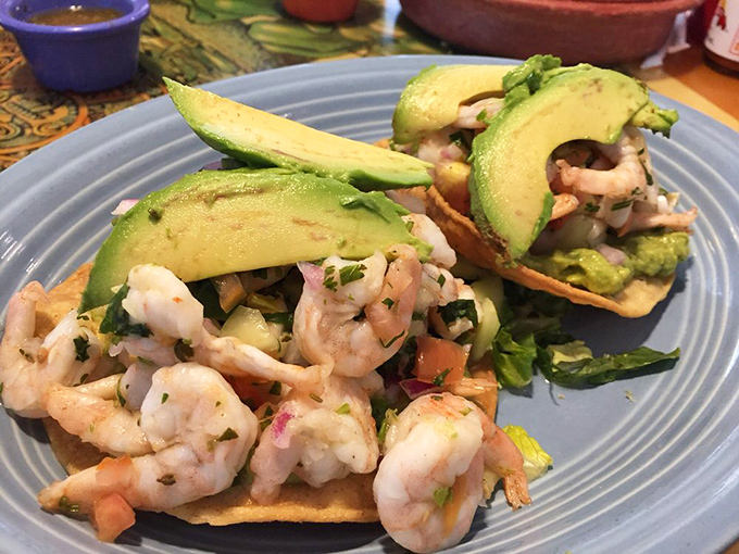 Shrimp ceviche tostadas topped with perfect avocado slices&mdash;like little edible beach scenes where the seafood is still celebrating its ocean vacation.