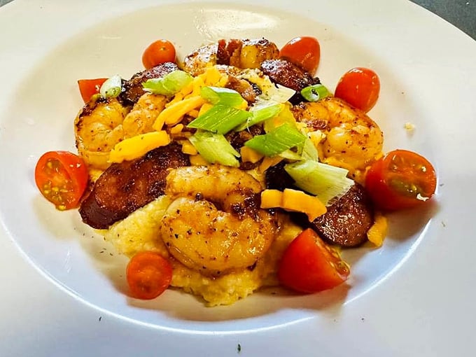 Who needs ocean views when you've got shrimp and grits this photogenic? A coastal classic elevated with fresh tomatoes and vibrant garnishes.