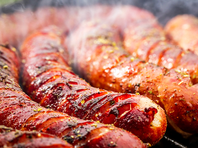 These sausages aren't just smoked; they're given a spa treatment of heat and wood smoke until they reach glistening, spice-flecked perfection.