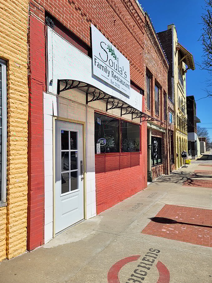 Soula's bright red facade promises what every retiree treasures: home-style cooking without having to do the dishes afterward.