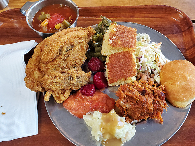 Every color of the comfort food rainbow lives here, peacefully coexisting on one glorious plate of possibilities.