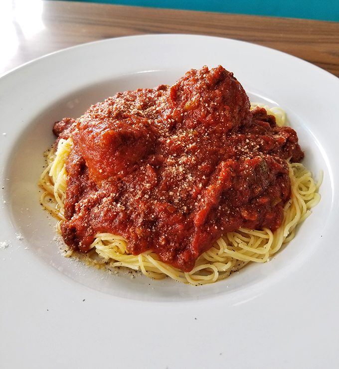 Spaghetti and meatballs that would make any Italian grandmother nod in approval. That sauce didn't come from a jar unless the jar was labeled "Sunday Family Secret."