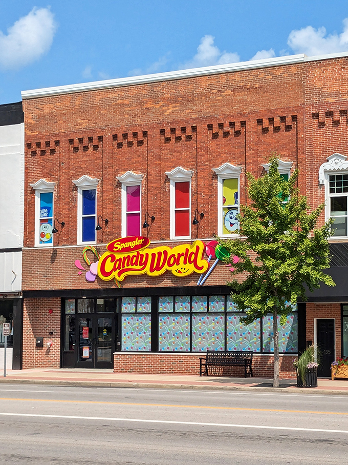 Spangler Candy World's vibrant facade promises sweet adventures inside&mdash;proof that not all affordable indulgences involve early-bird specials.