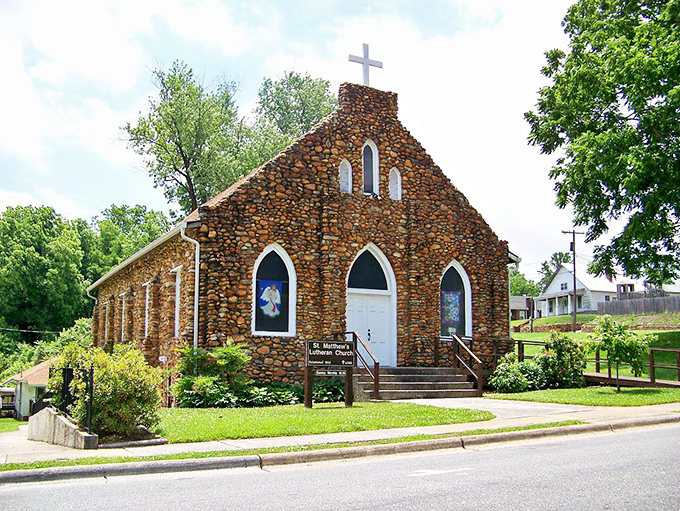 St. Matthew's Lutheran Church's stone facade tells stories of community persistence, standing as both spiritual sanctuary and architectural marvel.