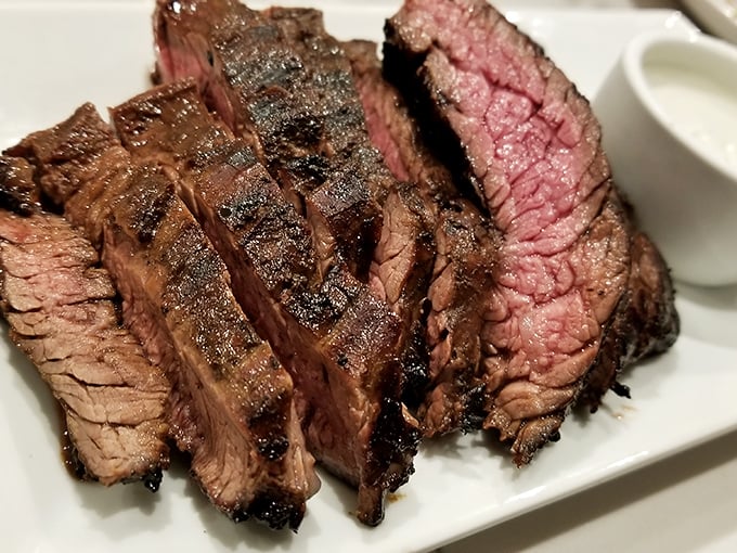 This isn't just steak—it's a masterclass in meat, with a perfect medium-rare gradient that would make a steakhouse chef weep with joy.
