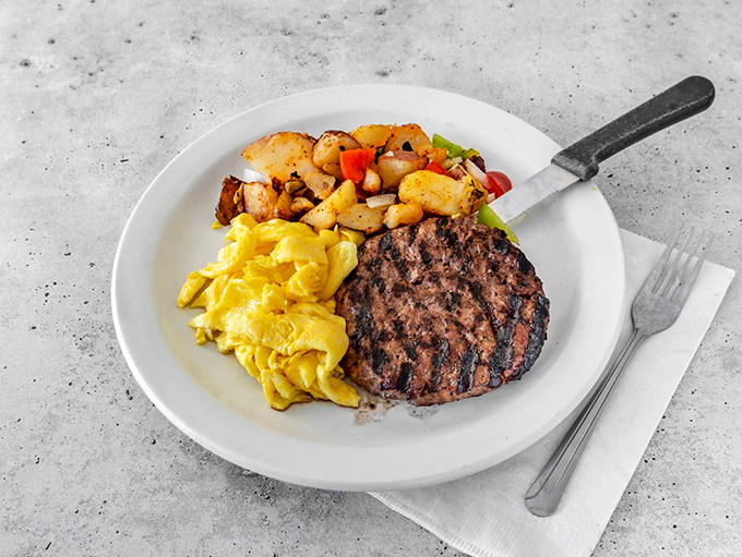 A plate that answers the eternal question: "What if breakfast had the ambition of a steakhouse dinner?"