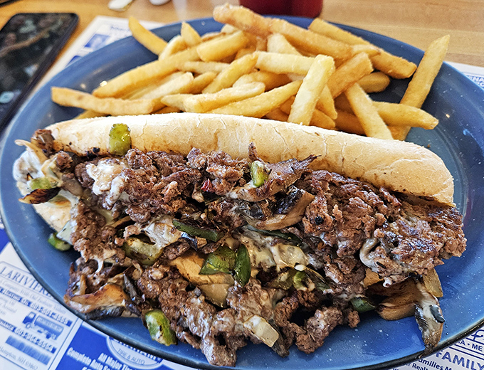 This steak tip sub isn't just a sandwich—it's a masterclass in meat-to-bread ratio that would make any New Englander proud.