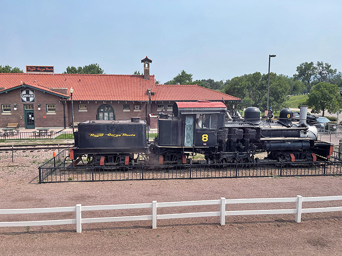 This historic steam locomotive sits in quiet retirement, a mechanical storyteller that has seen more of Colorado than most lifetime residents.