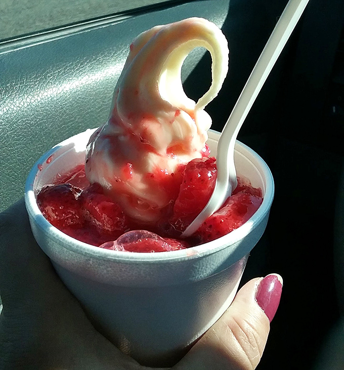 This strawberry sundae isn't messing around&mdash;that curl on top is the ice cream equivalent of showing off, and I'm here for it.
