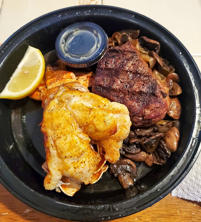 Land meets sea in perfect harmony&mdash;tender steak, plump shrimp, and mushrooms that have soaked up all the savory secrets. The ultimate indecision solution.