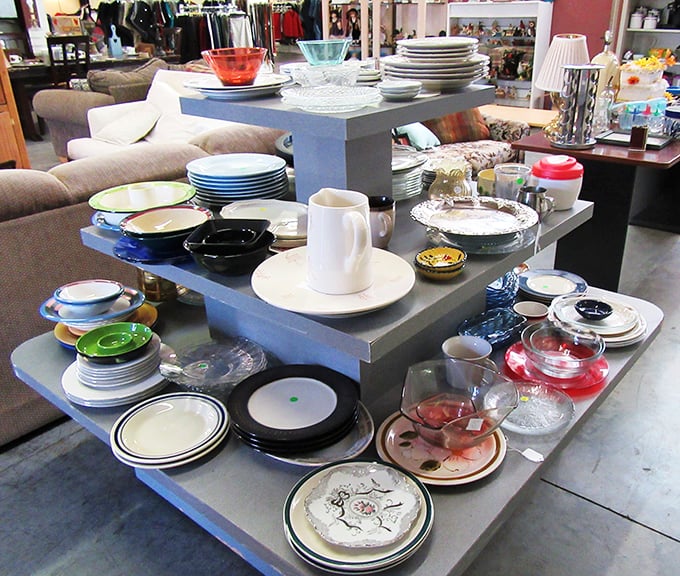 Dish paradise! One person's discarded tableware becomes another's eclectic dinner party collection. Martha Stewart would approve of these mixing possibilities.